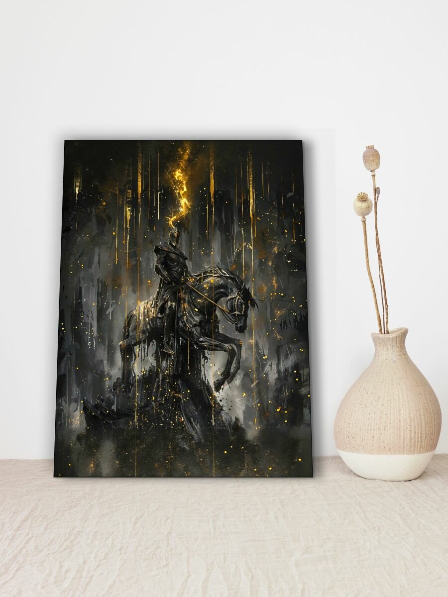 Картина Всадник 3 конь черный 30х40