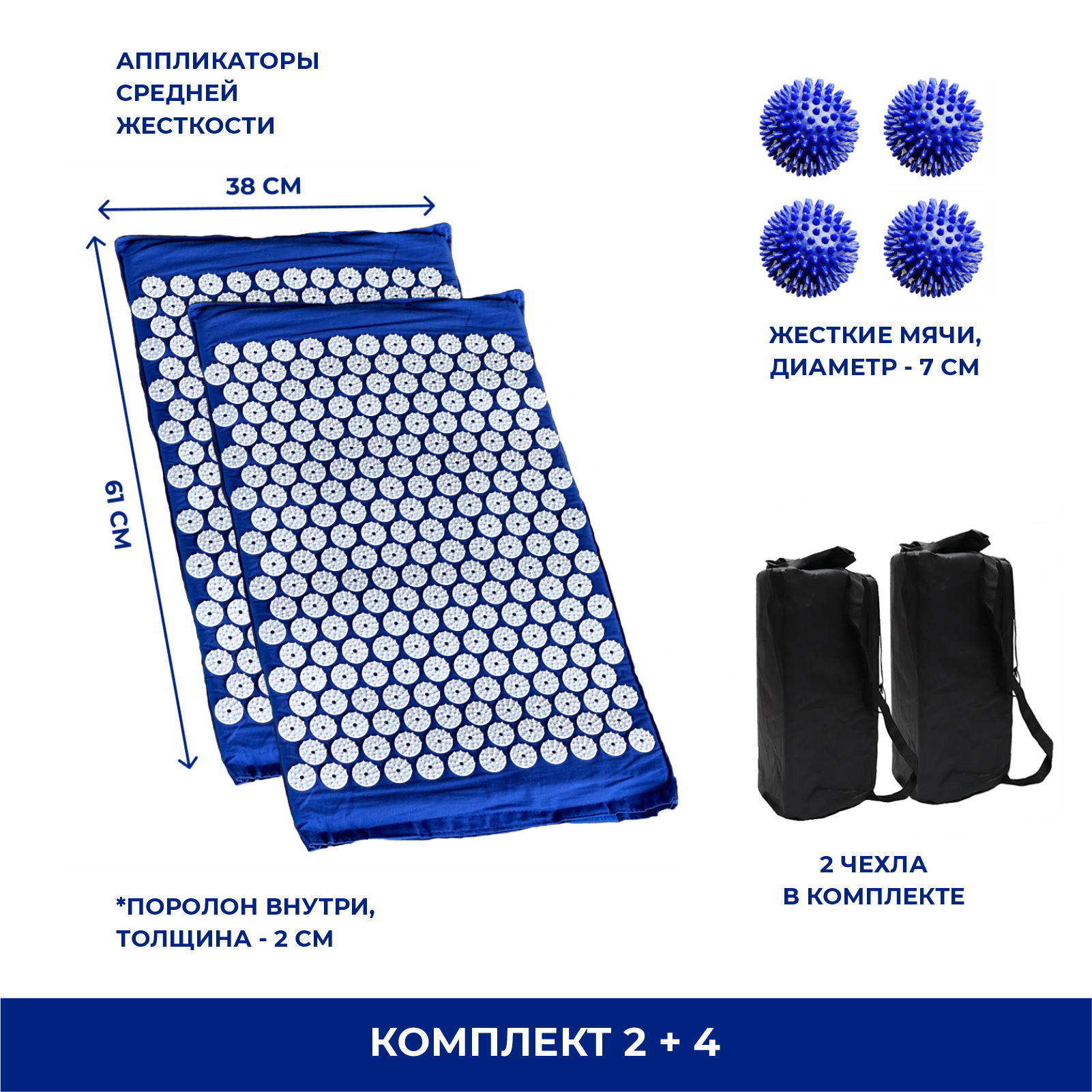 Комплект: 2 коврика синих +поролон+ 2 чехла+4 мяча синих