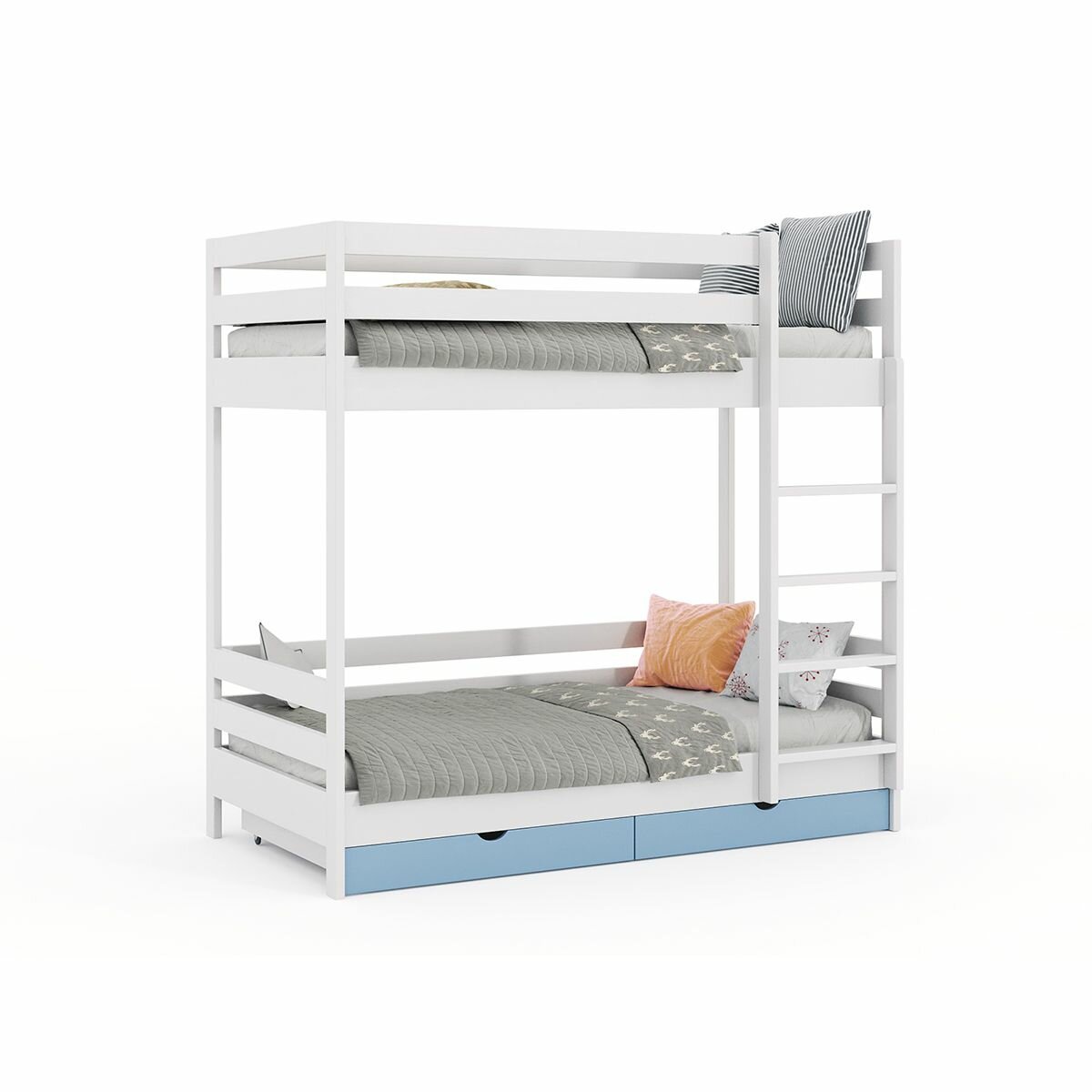 Meblevka Детская кровать двухъярусная Классика 2 / Двухъярусная кровать для детей Классика 2, 198х97х180, белый фасады голубой