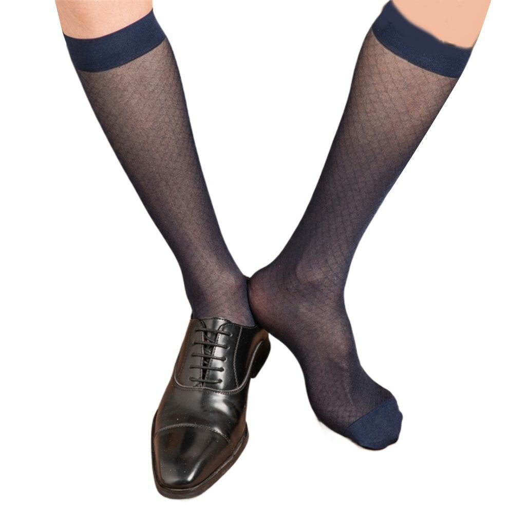 Мужские чулки средней длины в ромбовидную сетку-Темно-синий