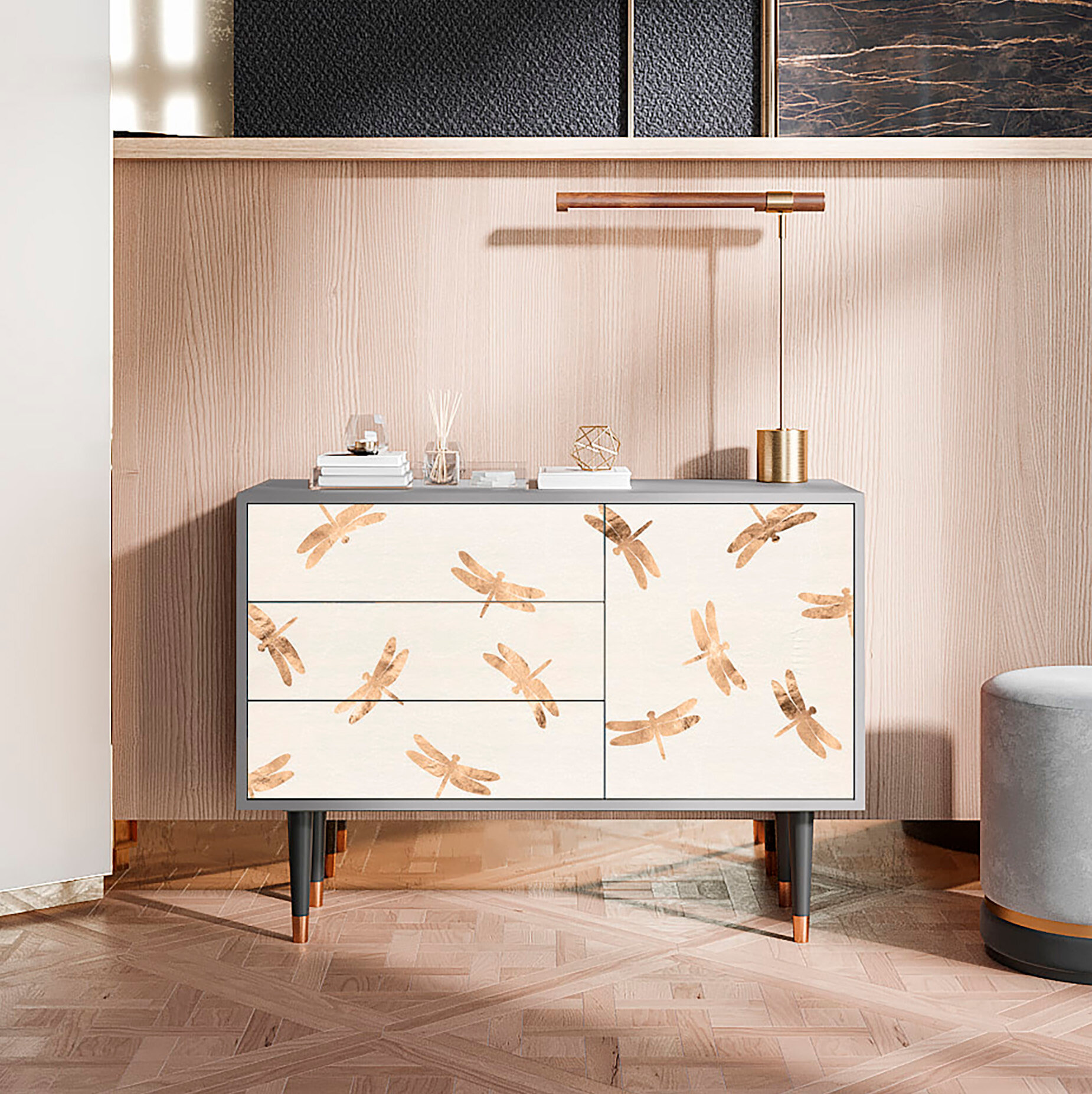 Комод - STORYZ - S3 Nude Dragonflies, Размер - 115 x 84 x 41 см, Цвет корпуса - , Серый