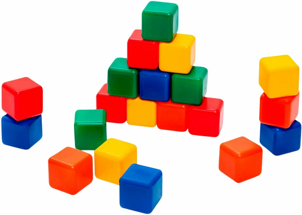 Кубики детские цветные, пластиковые, набор из 20 штук, учим цвета, размер 4х4 см, для малышей от 1 года