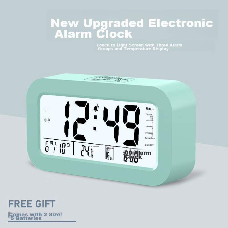 Kangbasiduo Functional Electronic Alarm Clock, Student-Specific Wake-Up Device, Electronic Clock, Student And Children's Alarm Clock, 801 Green
