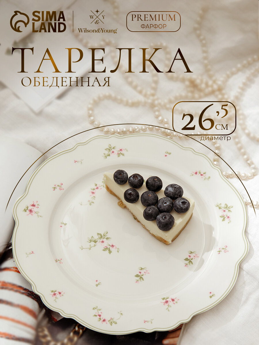 Тарелка Wilson&Young Spring flowers, диаметр 26.5 см, материал: фарфор, цвет: белый