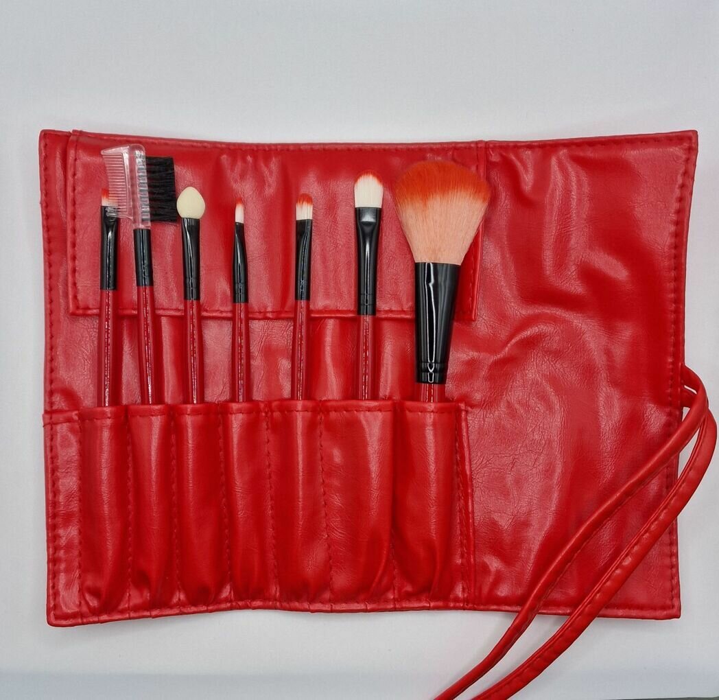 Y&M Набор кистей для визажа профессиональный 07шт, на завязках красный