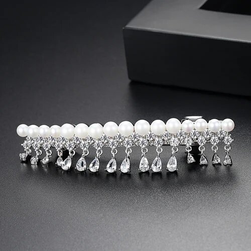 Заколка для волос LUOTEEMI для девушек, модный зажим с искусственным жемчугом и кисточкой из фианита, необычные аксессуары для невесты на свадьбу
