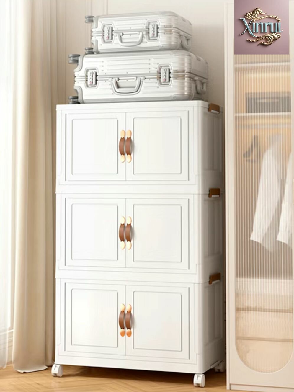 Складной шкафчик на колесиках, 3 слоя, белый. Шкафы для хранения, детские шкафы, организация детской одежды