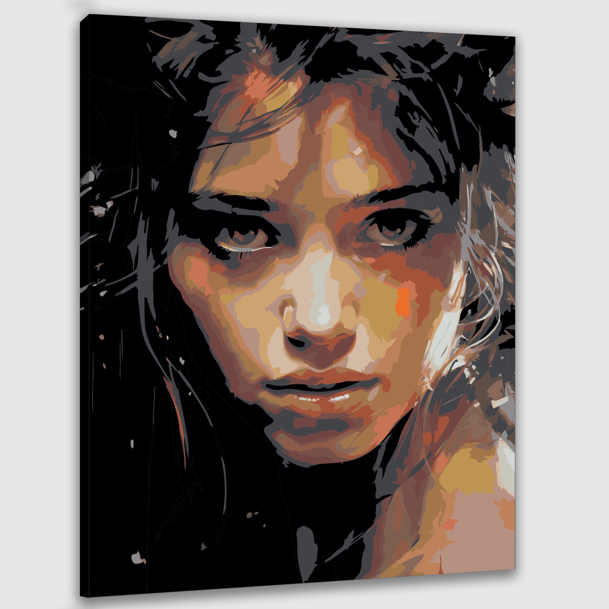 Картина по номерам 40x50 см, девушка, лицо, крупный план, глаза, пламенная решимость, улыбка, взъерошенные волосы