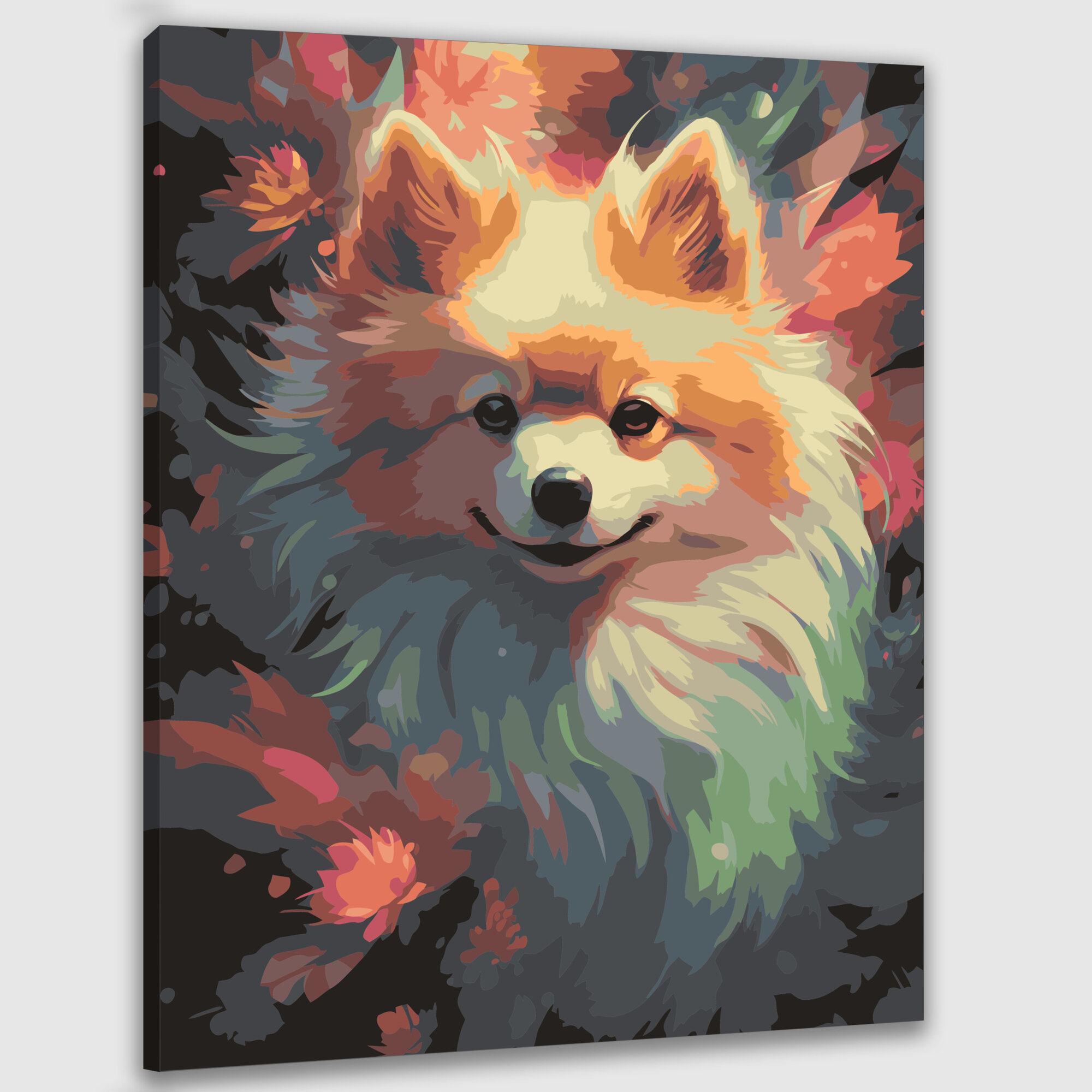 Картина по номерам 40x50 см, собака, шпиц, глаза, сиять, любовь, преданность, сюрреализм, переливающиеся цвета