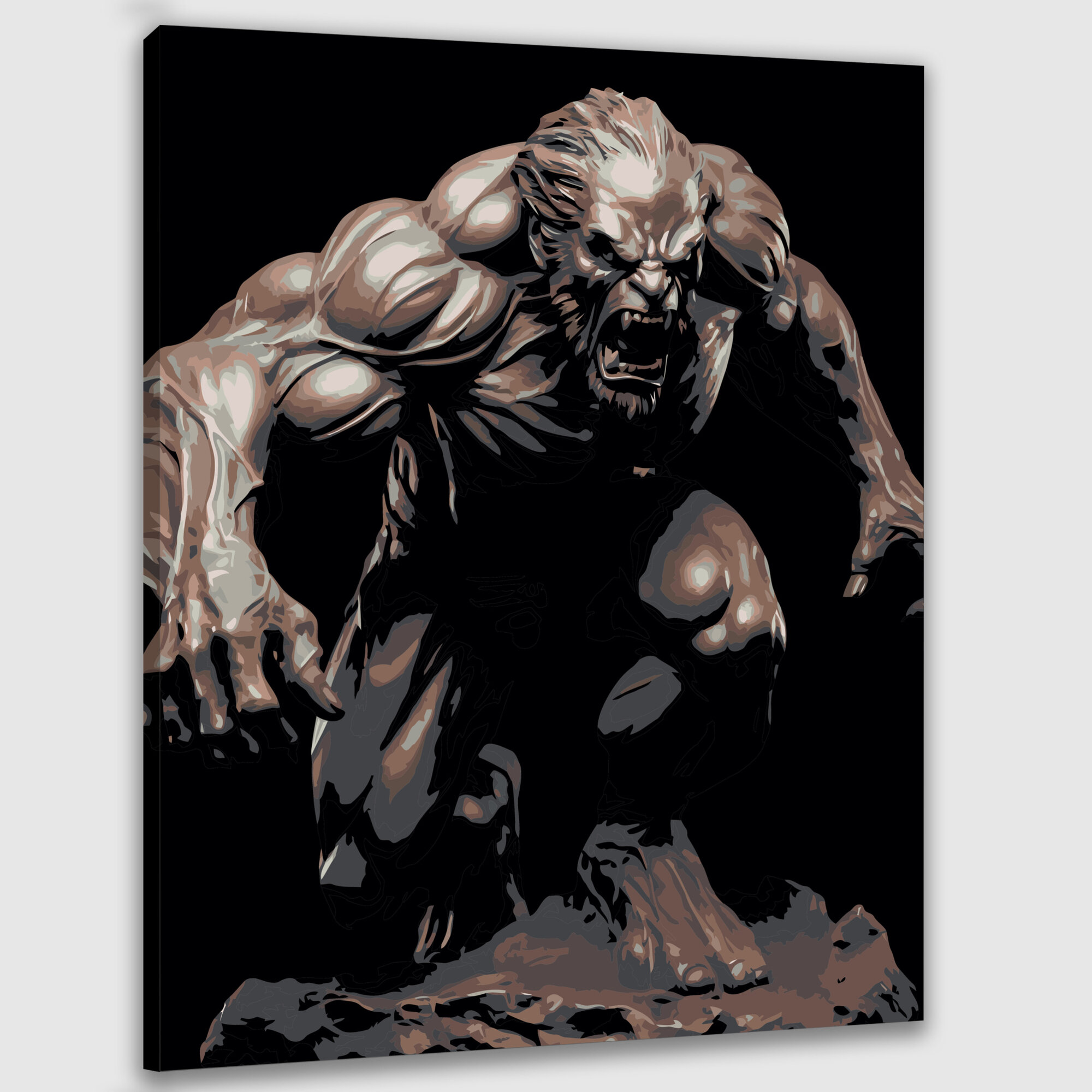 Картина по номерам 40x50 см, скульптура, воин-берсерк, безудержная ярость, детали, мастерство формы, выпуклые мышцы