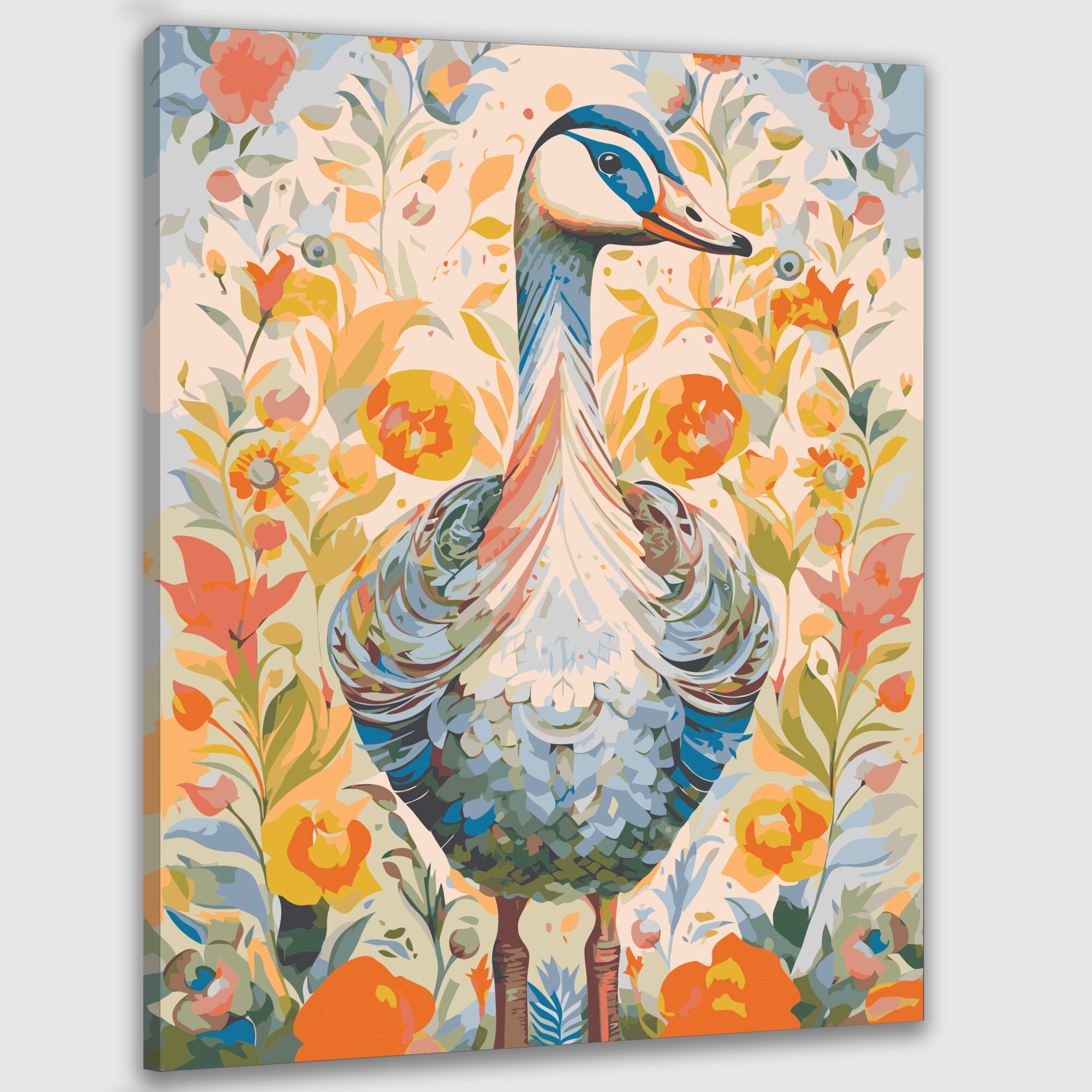 Картина по номерам 40x50 см, гусь, акварель, причудливая кайма, замысловатые узоры, мотивы, наследие, штрихи цвета