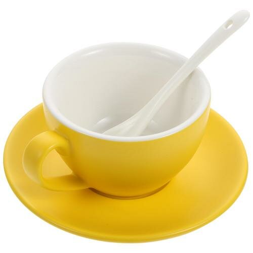 1 Set Of Household Exquisite Coffee Cup Dish Ceramic Cup With Spoon Saucer (Yellow)|Mugs