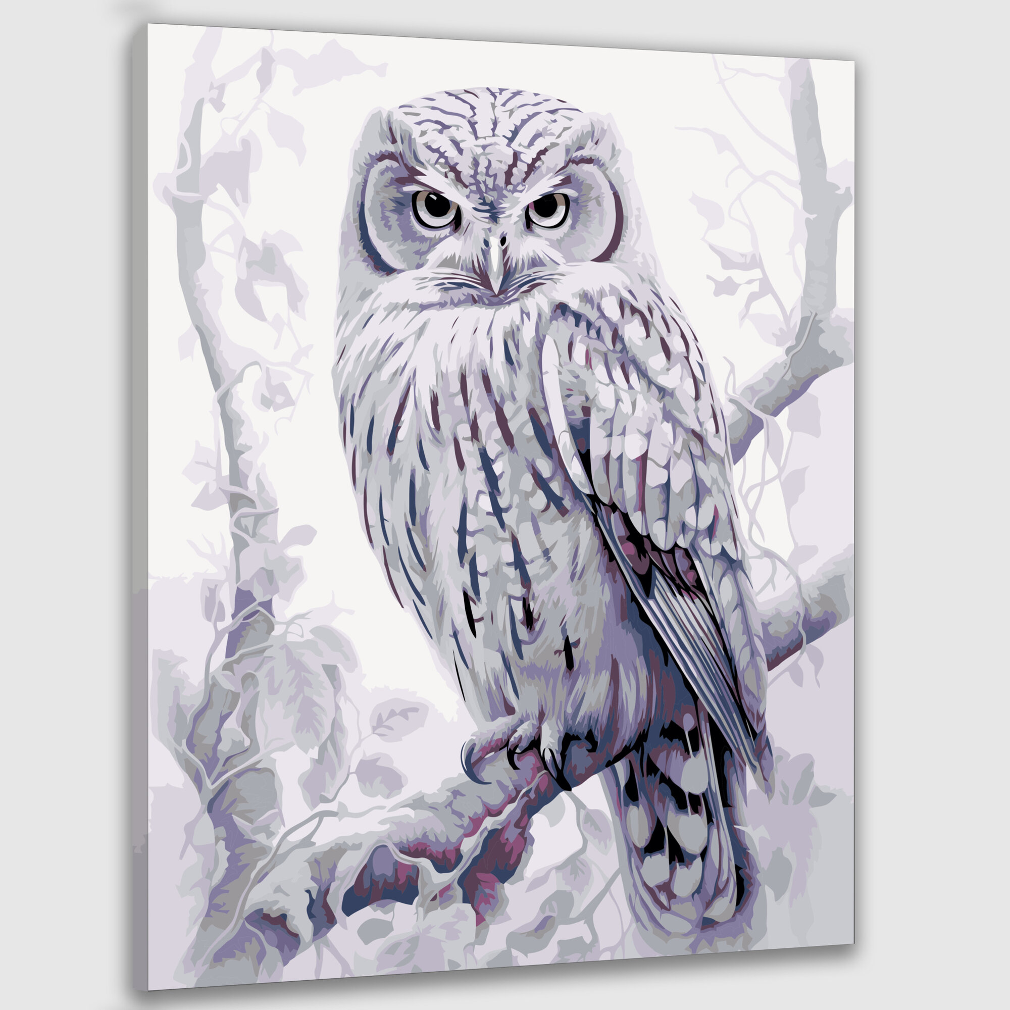 Картина по номерам 40x50 см, манул, зимний лес, карандашный рисунок, мех, выражение лица, монохромная композиция