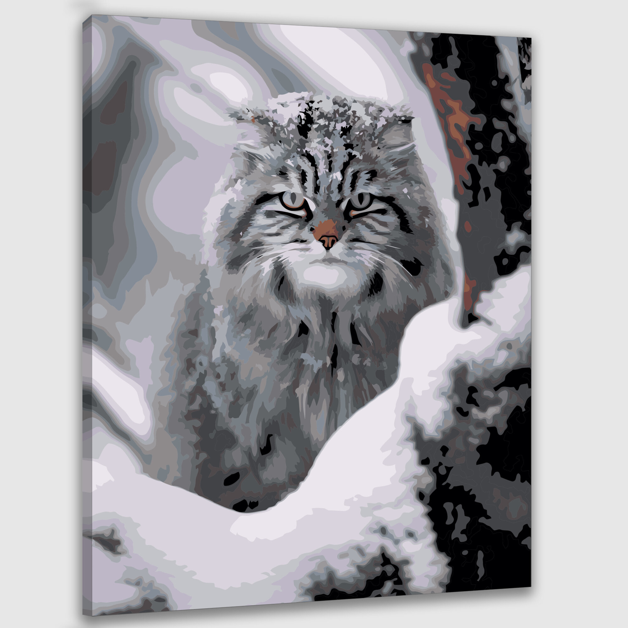 Картина по номерам 40x50 см, Манул, фотография, северные территории, естественная среда обитан, заснеженные скалы