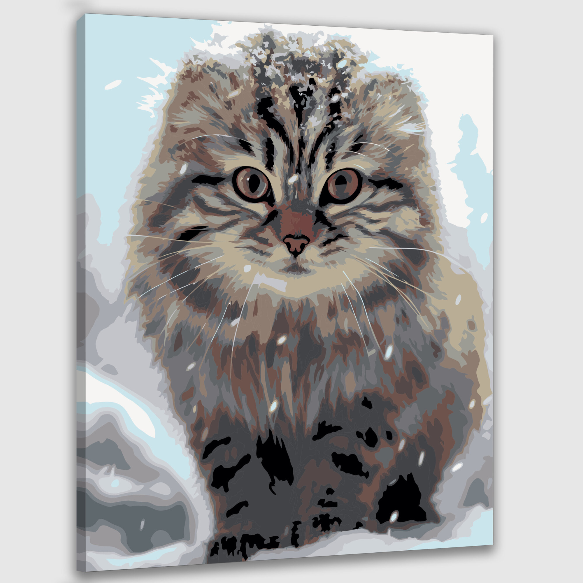 Картина по номерам 40x50 см, цифровая картина, Манул, сибирский манул, заснеженный ландшафт, густая шерсть