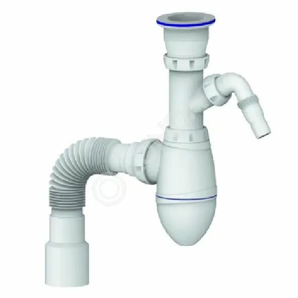 Сифон для тюльпана, умывальника с прикручивающимся выпуском 1 1/2 выходом и гибким соединением д.40х40/50