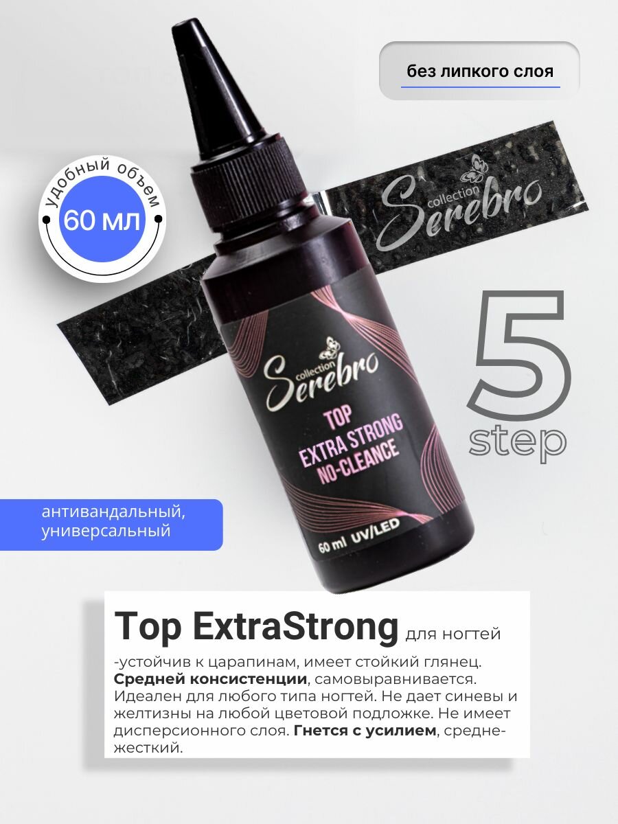 Топ для гель лака ногтей без липкого слоя "Extra Strong no-cleance", 60 мл