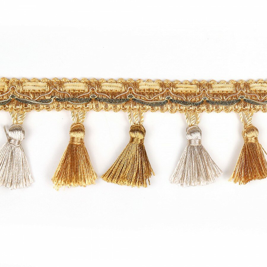 Бахрома для штор с кисточками 6152-0306 цв.6350 шир.70мм 100% ПЭ цв. топ. молоко уп.10м