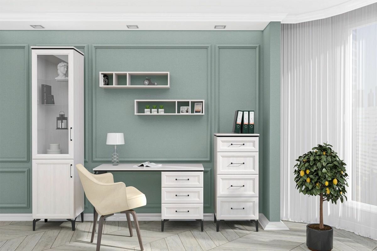 Комплект мебели для офиса МС Шарм набор 4, рабочий стол, ширина 130 см, мебель в кабинет, комод