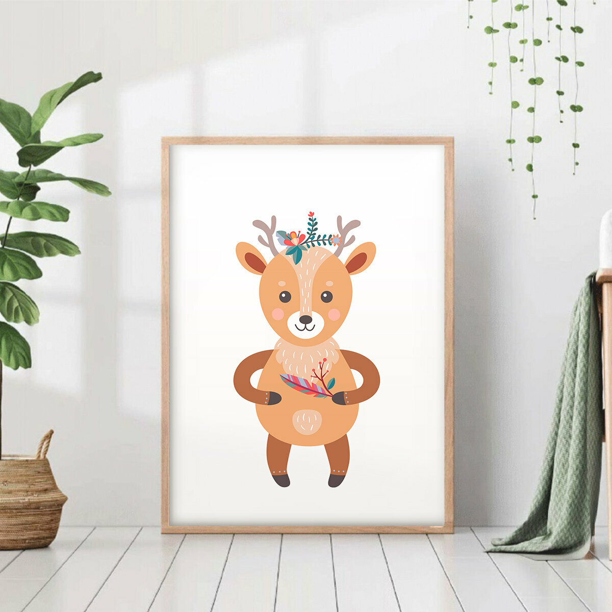 Постер "Олень бохо для детской" 50x70 без рамки на стену для интерьера