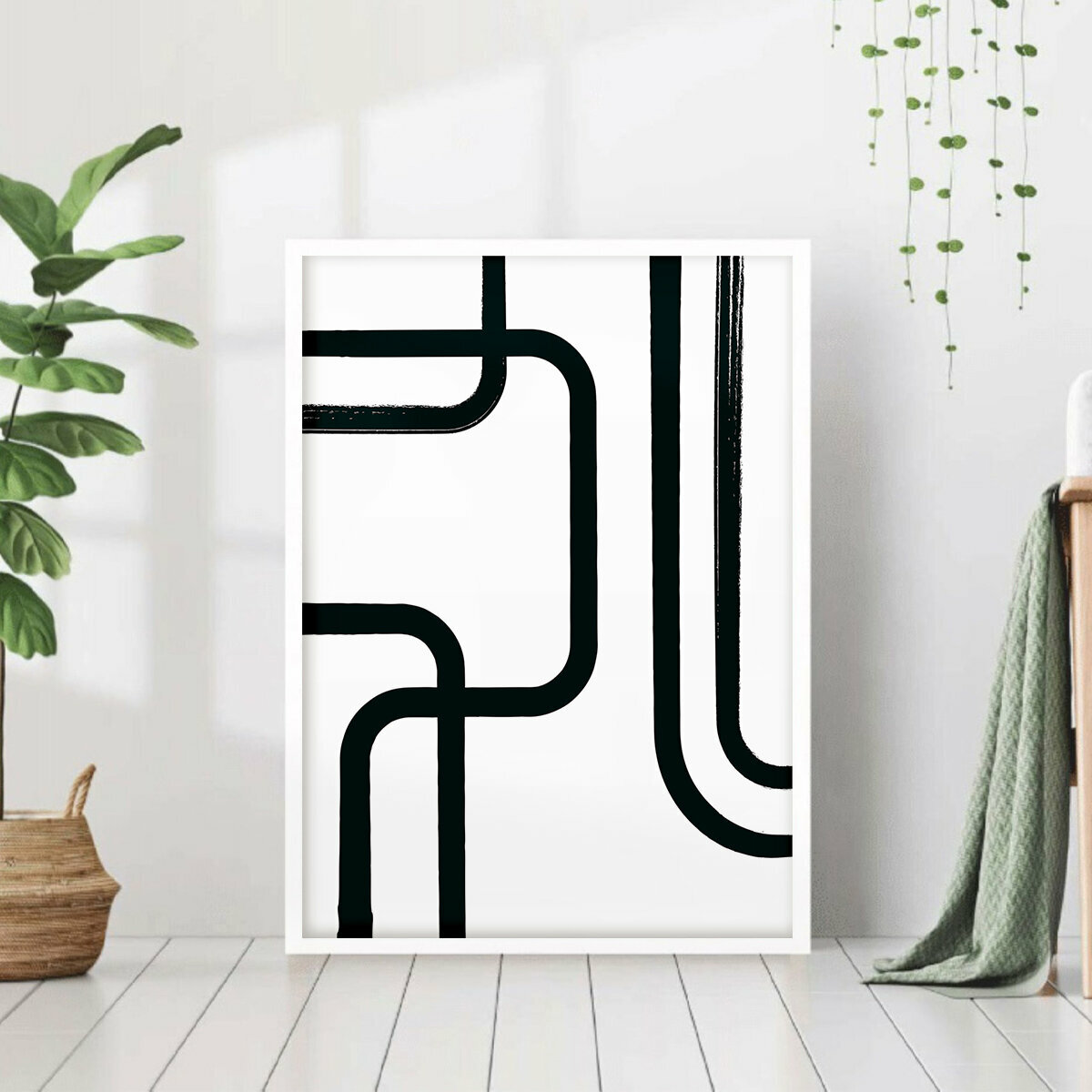 Постер "Черные Линии полосы" в белой рамке 50x70 см для интерьера на стену