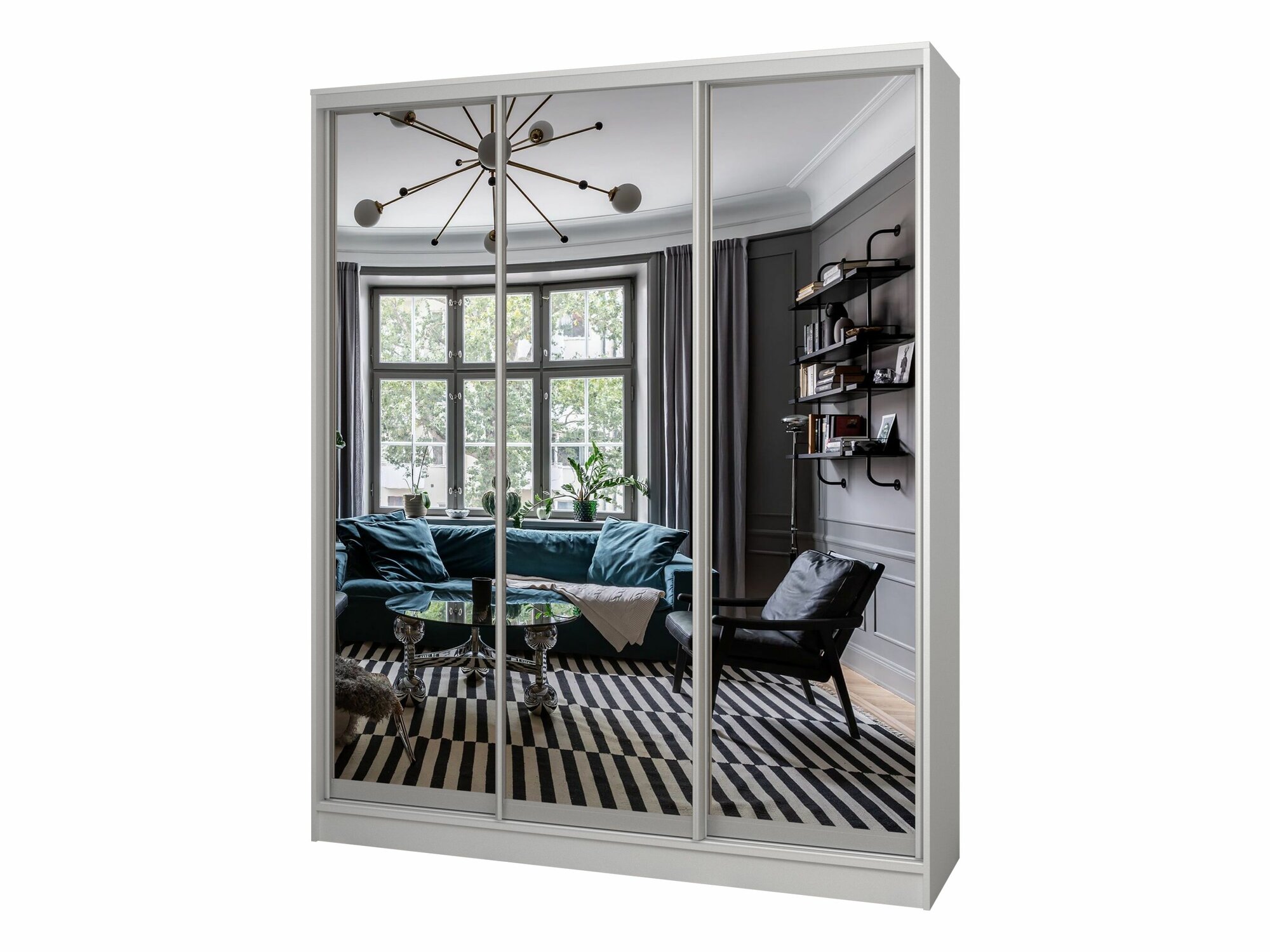 Шкаф-купе Борнео-3-5 трехдверный, 160х60х210, наполнение 3.1В, белый, 3 зеркала