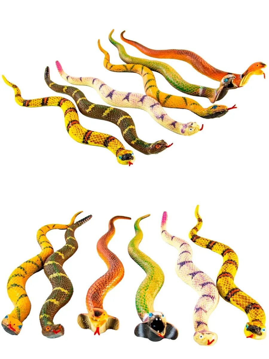 Игрушки резиновые фигурки тянучки Змеи, 40 см. 6 шт.