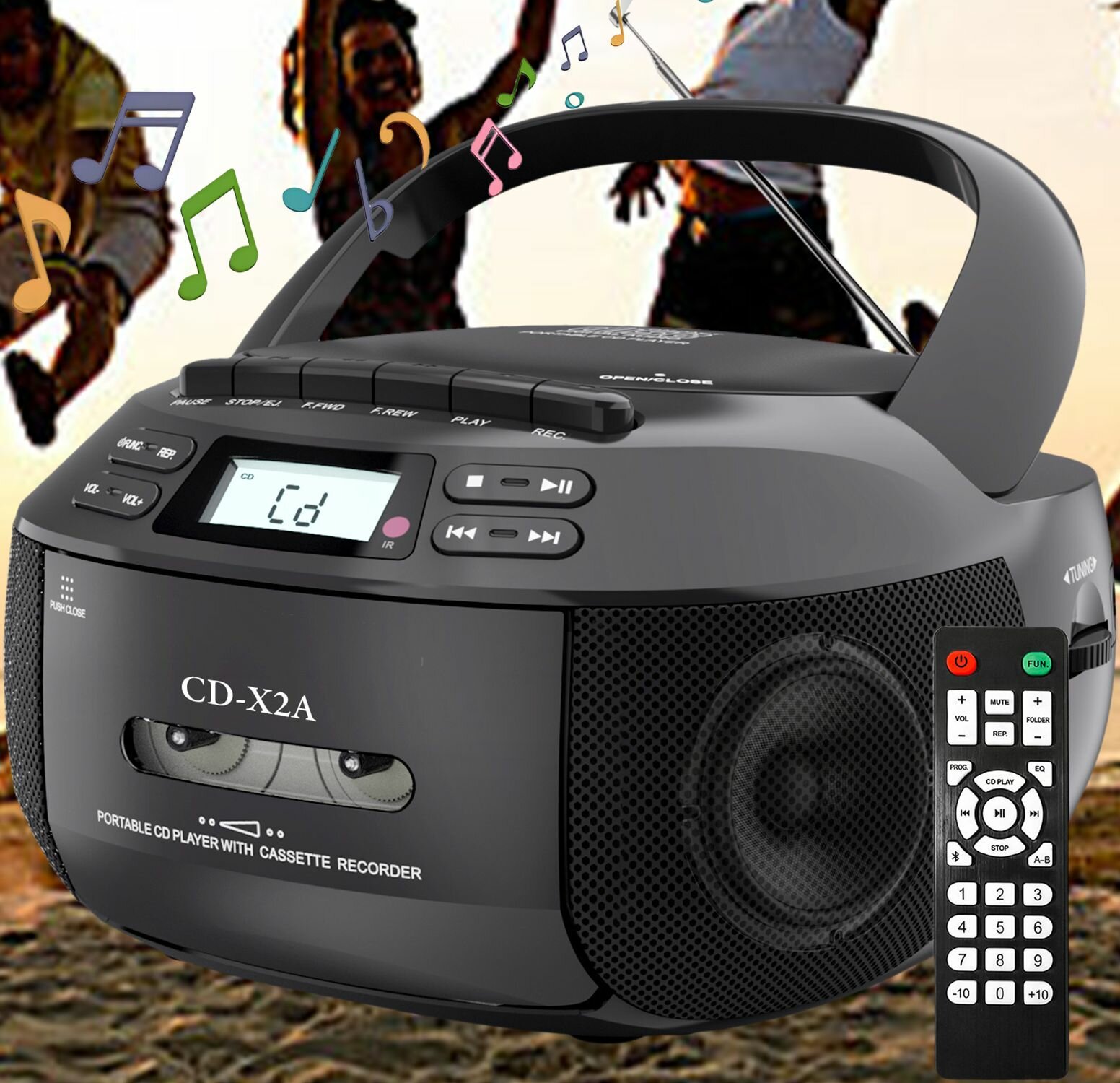 CD-плеер Boombox, Комбинированный кассетный плеер с Bluetooth, AM/FM-радио, черное