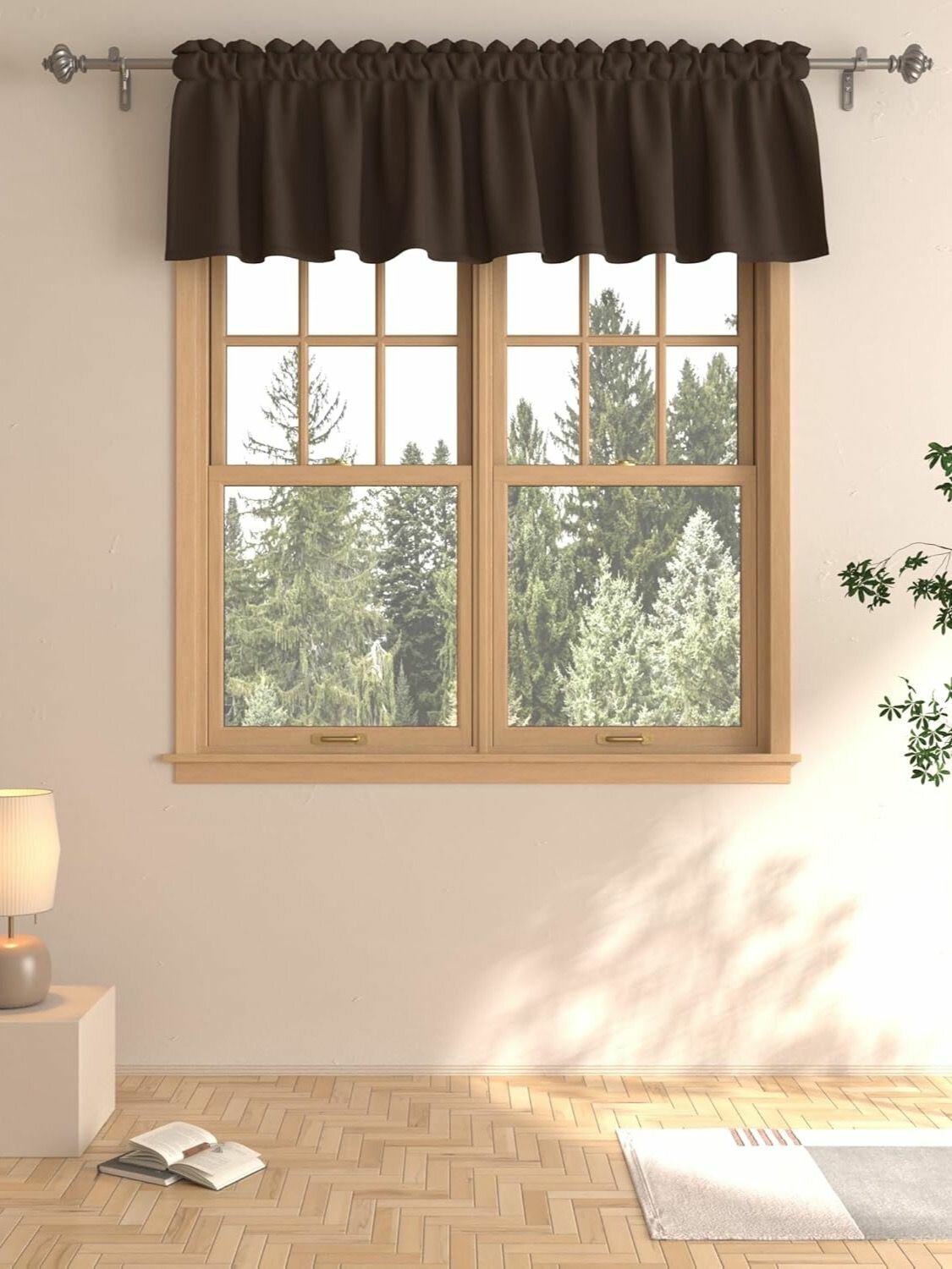 Ламбрекен для кухни на окна из плотной ткани на ленте под крючки арт. БКЛАМ-939 цвет шоколадный