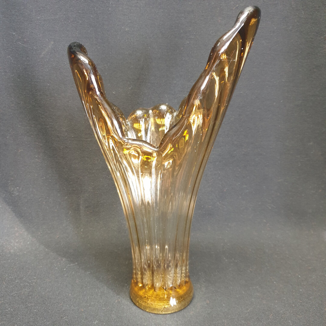 Ваза "Брызги шампанского 16", цветное гутное стекло медового оттенка, Орловский к-т Победа,1984 г, СССР