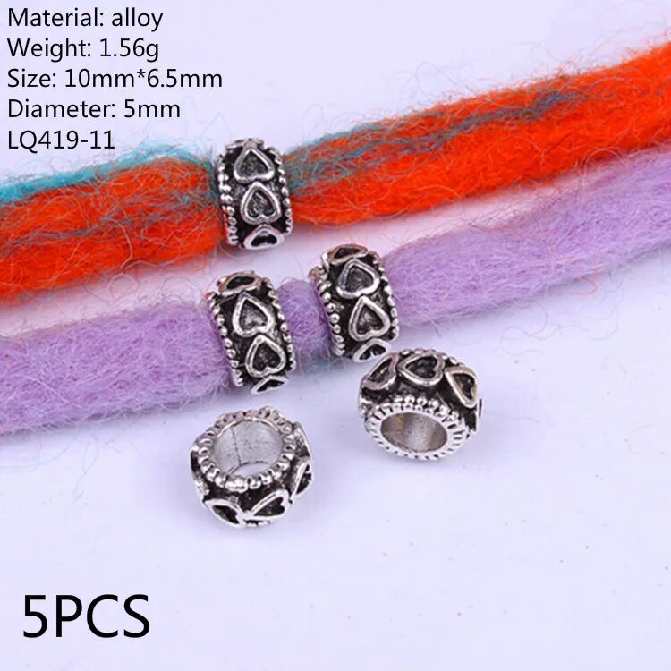 Набор серебристых бусин для кос 5 шт, Color: 5pcs, NO.2