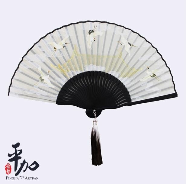 Складной веер из шелка-журавля