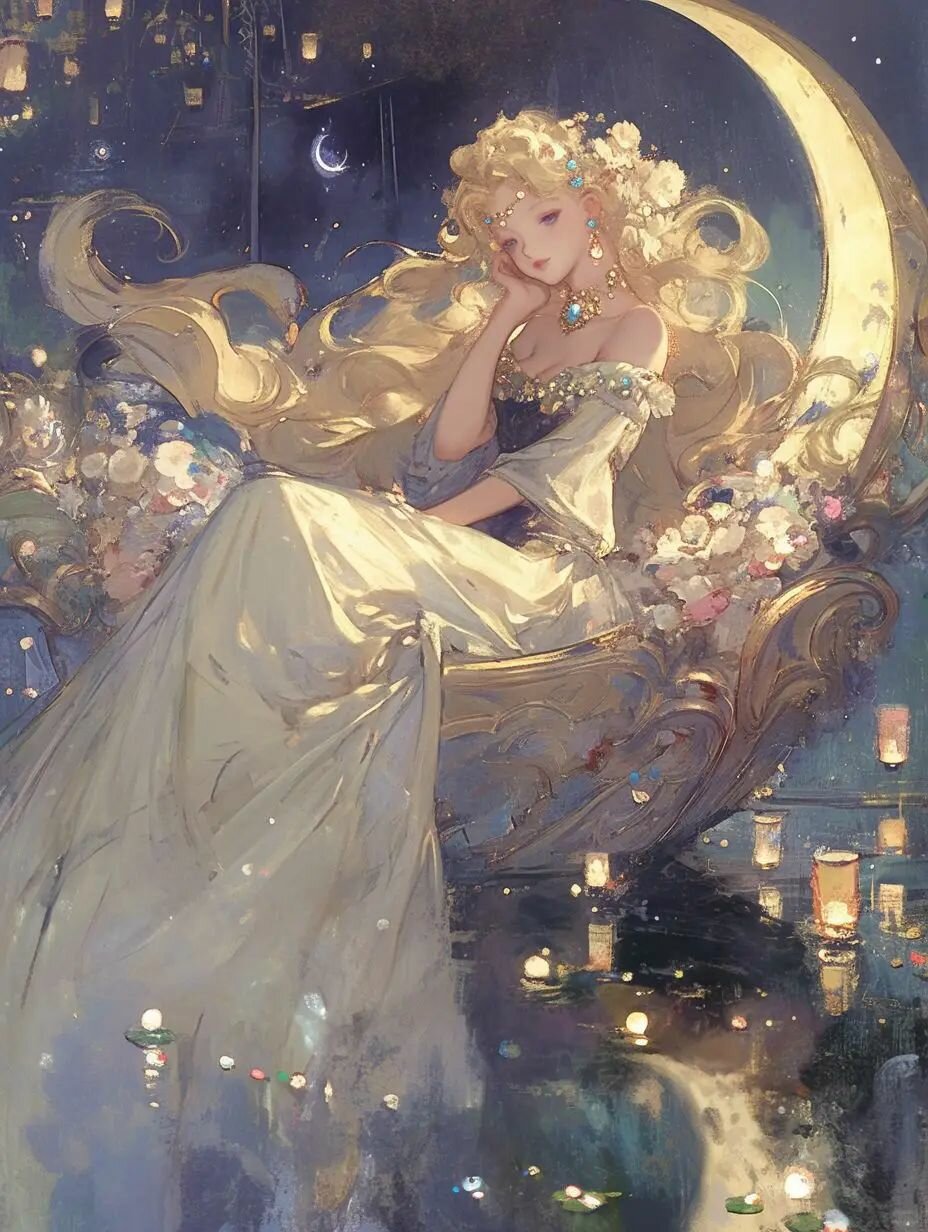 Алмазная картина "Лунная принцесса" алмазная огранка 40х50 см,40X50CM, белый