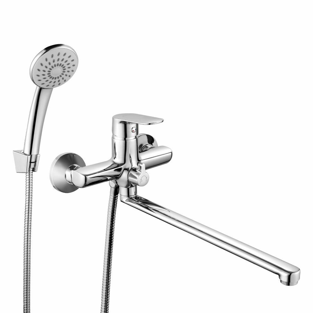 Смеситель для ванны и душа с длинным поворотным изливом Gross Aqua Flat, латунь, хром, 7250520C-35F