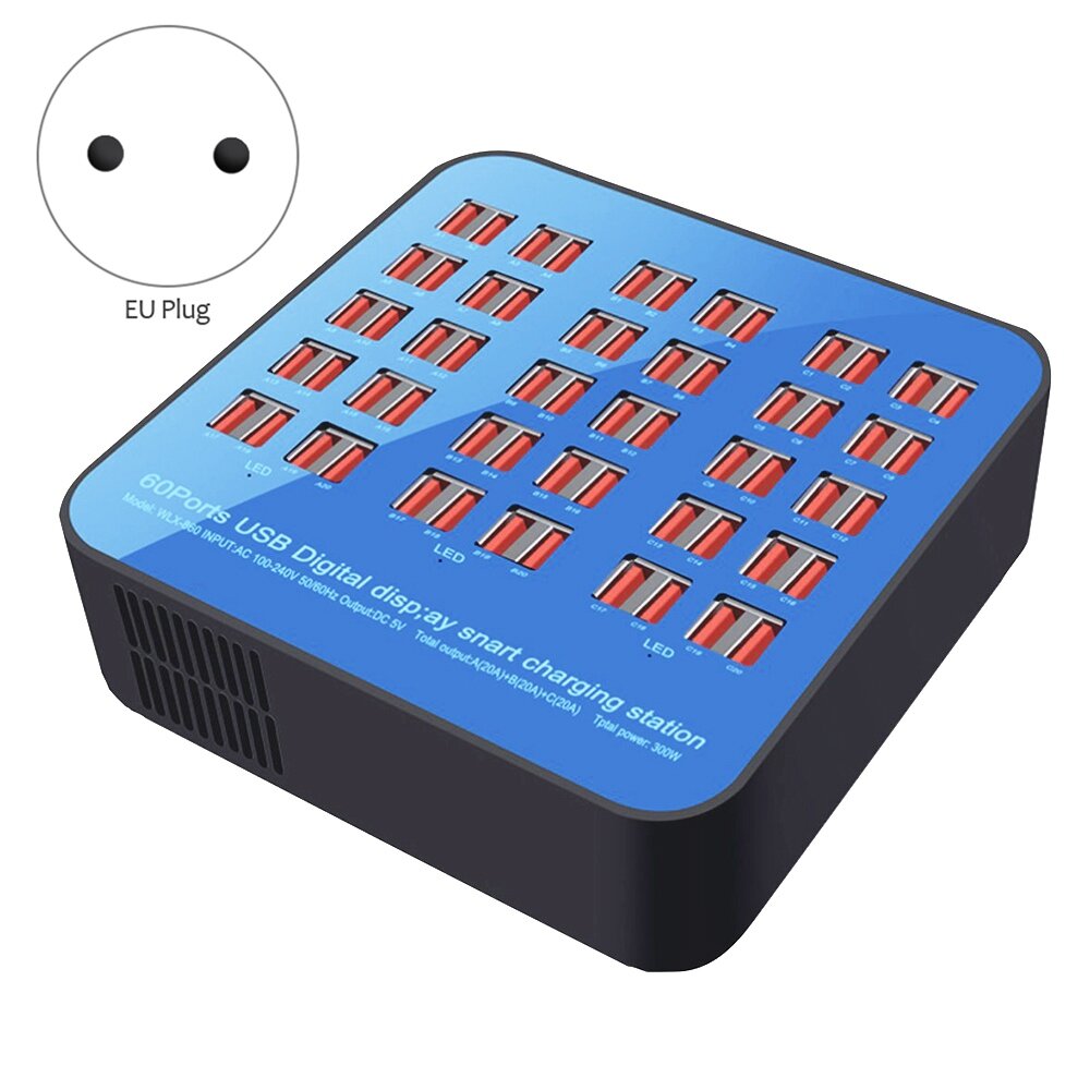 SRIWEN Smart 60-портовый USB-концентратор, зарядная станция, розетка, многопортовое скоростное настенное зарядное устройство, док-станция, адаптер для зарядного устройства с европейской вилкой