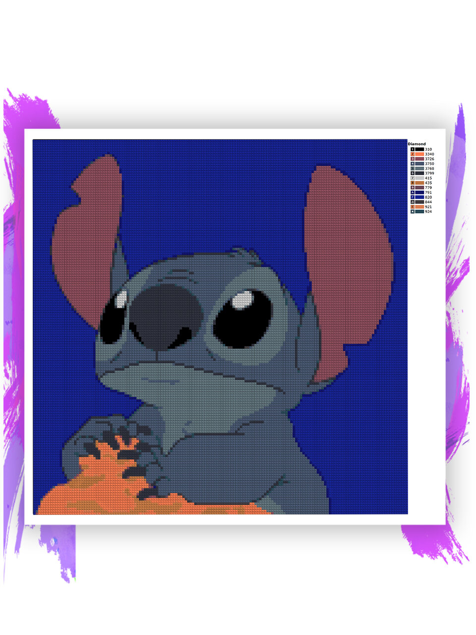 Алмазная мозаика без подрамника - вышивка - Стич-меланхолик 40 х 40 см