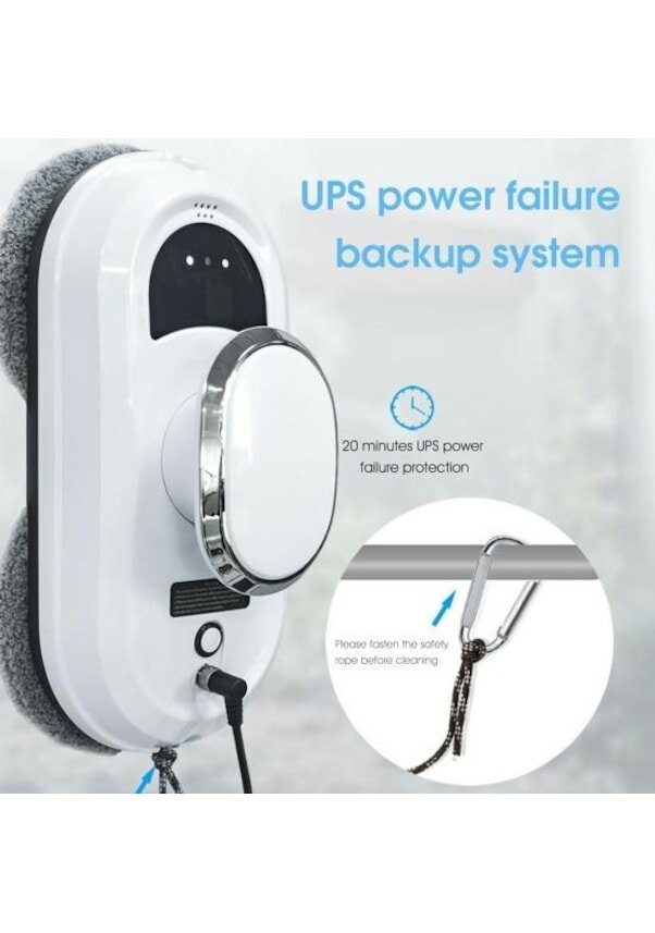 Робот для мойки и протирки стекла, плитки и поверхностей Белый, 3 режима очистки, 2800 Па, 80 Вт, 500 мАч, защита от падения, шнур безопасности, пульт управления, таймер, материал ABS