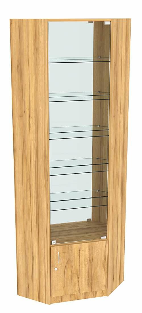 Угловая витрина сэсп-z №5-300 (З/C - Зеркало) со стеклянными полками и дверкой, Дуб Золотистый