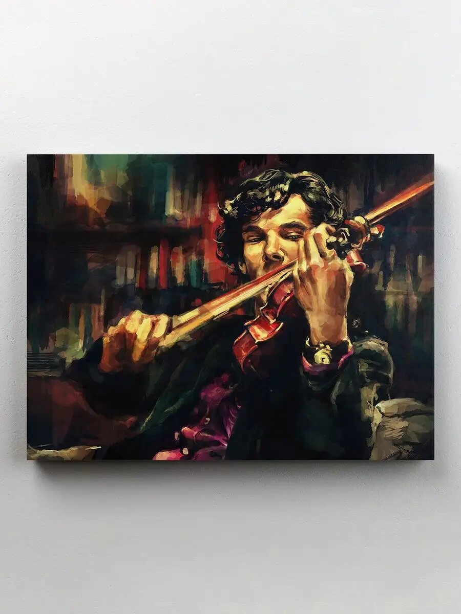 Интерьерная картина на холсте "Шерлок Холмс и скрипка арт - Бенедикт Камбербэтч" размер 40x30 см