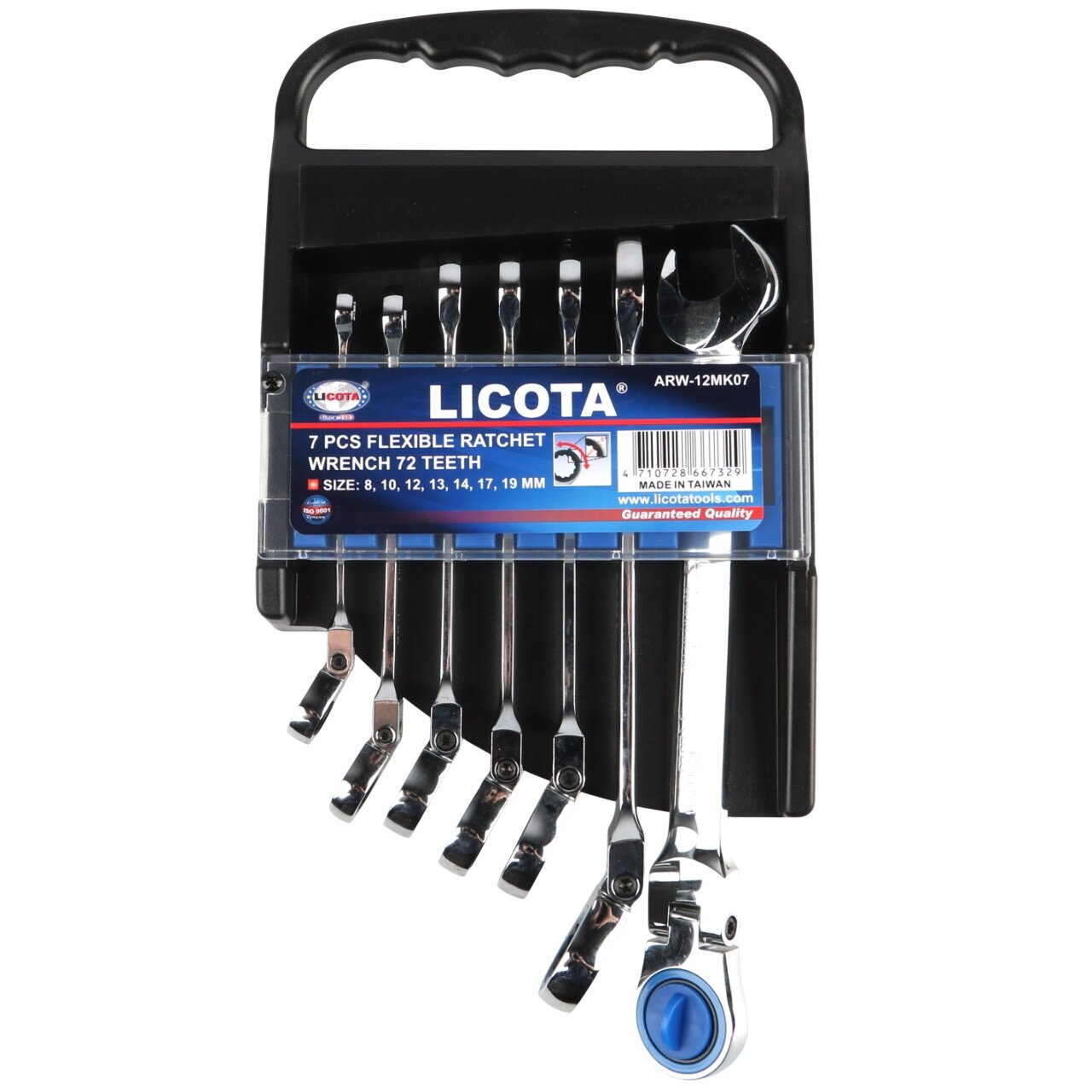 Licota ARW-12MK07 Набор ключей трещоточных с полукарданом 72 зуба 7пр.