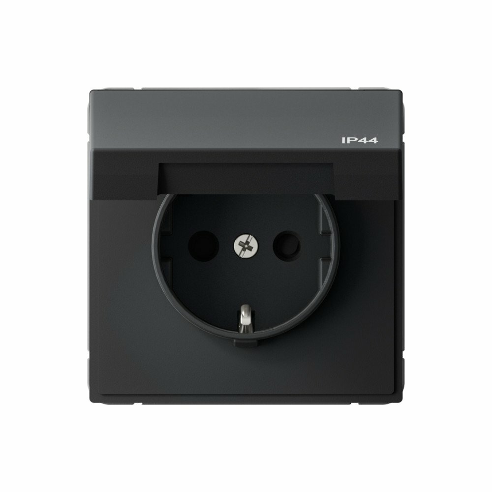Systeme Electric ArtGallery Карбон Розетка с заземл. со шторками с крышк, 16А, IP44, механизм, GAL441046
