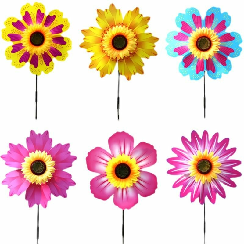 Хит продаж: детская мультяшная ветряная мельница, пластиковая, двухслойная, цветная, с подсолнухом, традиционная , игрушка для улицы