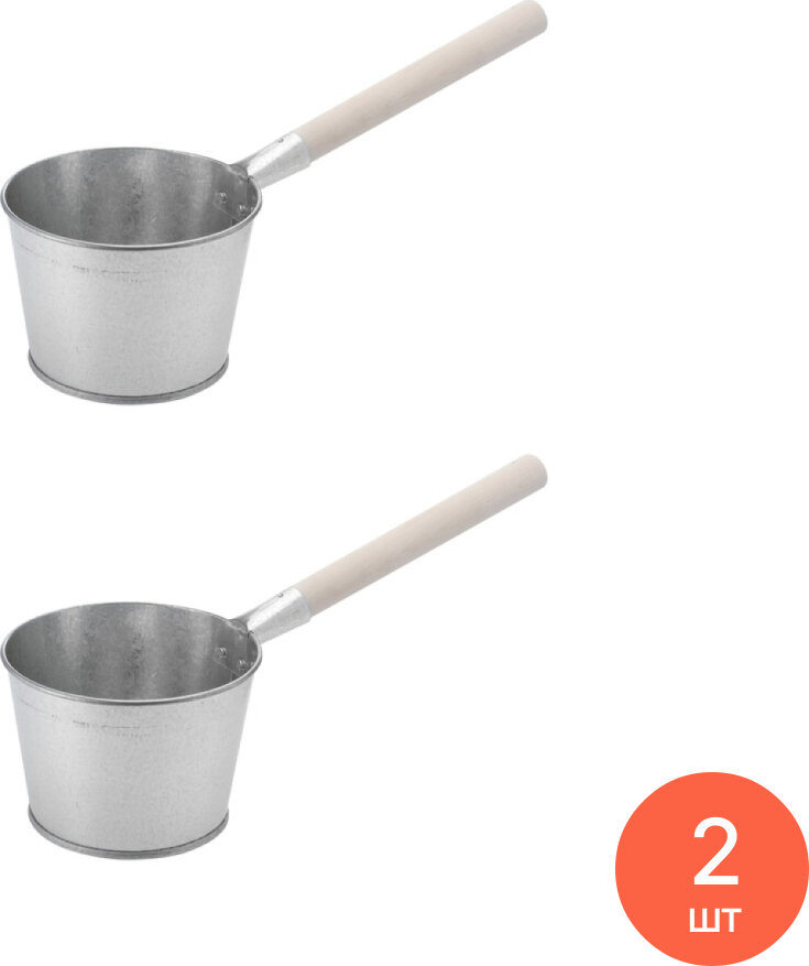 Ковш для бани с деревянной ручкой, оцинкованный / товары для бань и саун (комплект из 2 шт)