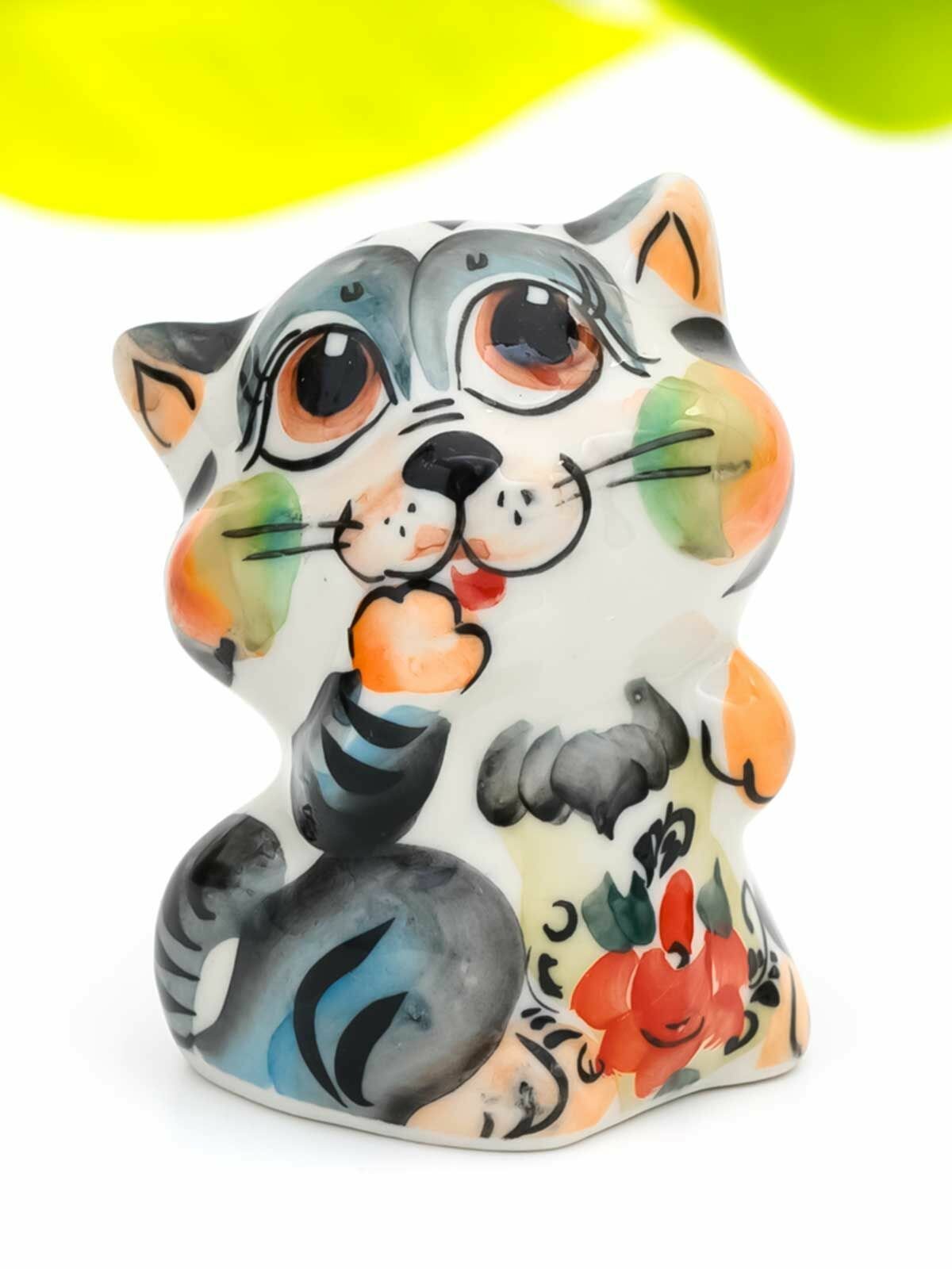 Фигурка коллекционная - Кошка, Гжель, Фарфор, 6,5 см