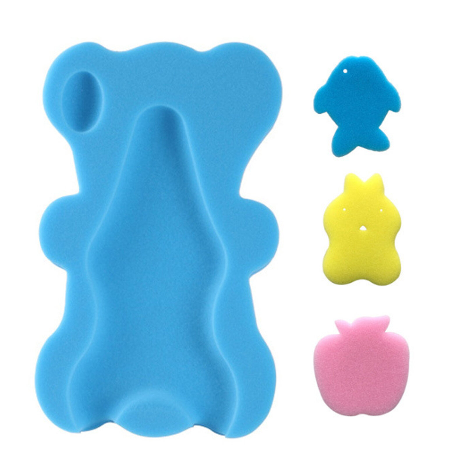 Губка для купания младенцев толщиной 1,8 дюйма, противоскользящая, мягкая, в форме мультяшного персонажа, утолщенная, для ванной комнаты, синяя.