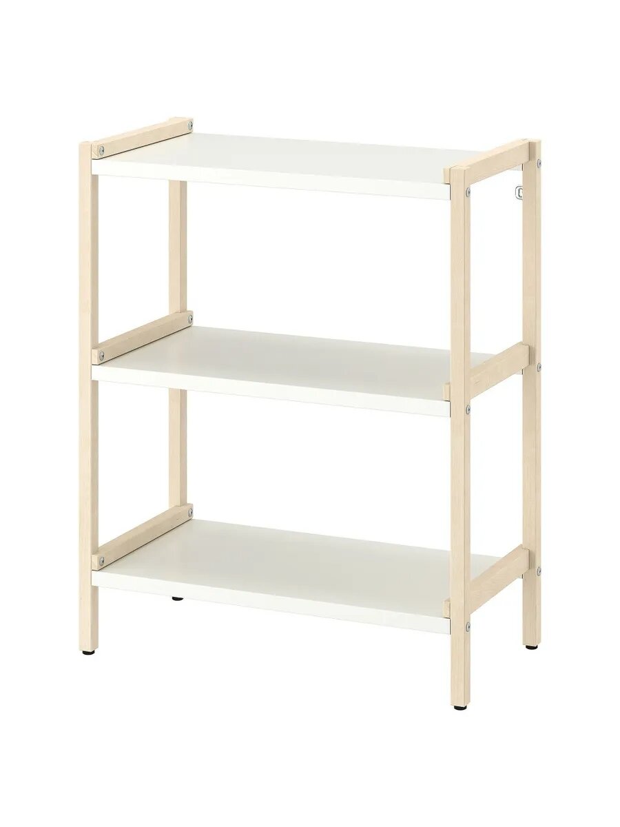 Стеллаж икеа экенаббен открытый 2 полки осина/белый компактный для хранения вещей, 69.5х34.5х85.5 см