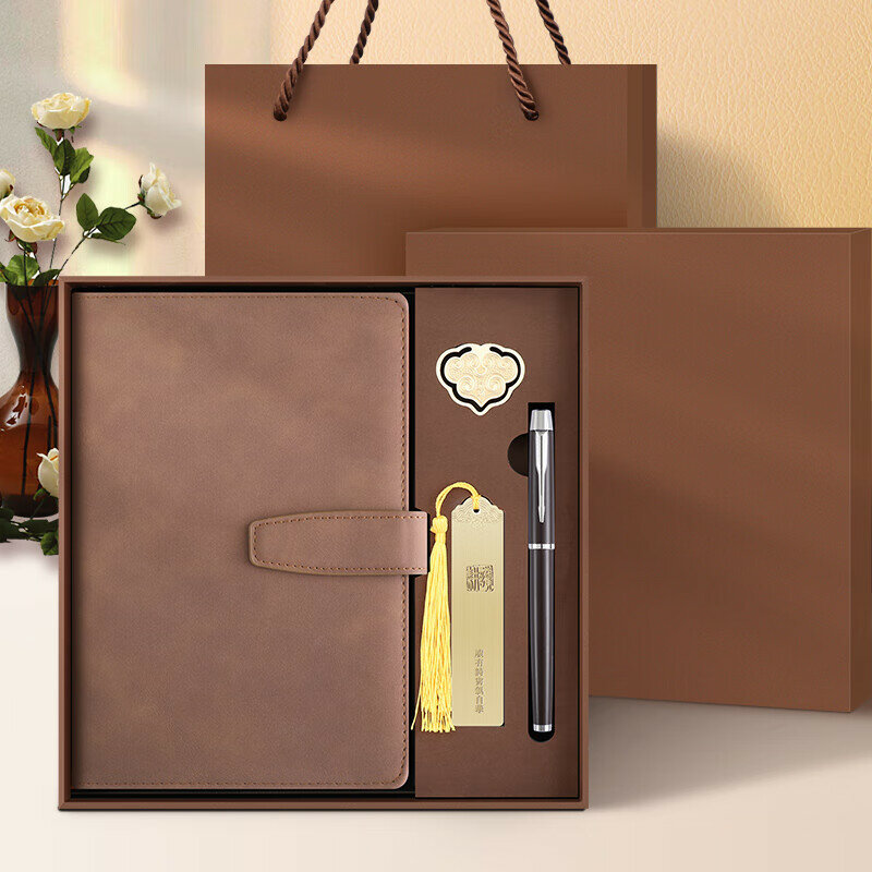 Ferragamo Notebook Gift Set Business Office Meeting Notebook Notepad Company Annual Meeting Gift Notebook Souvenir Graduation Gift Customization Brown (Bookmark Gift Box)