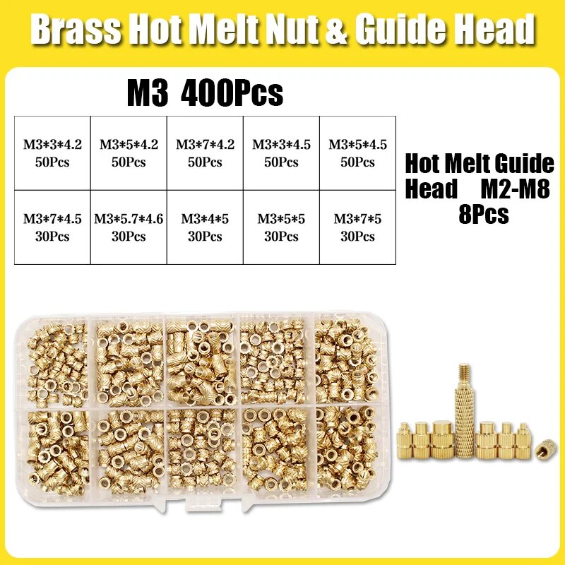 Латунные вставные гайки M2 M3 M4 M5 M6 для 3D печати 408pcs M3