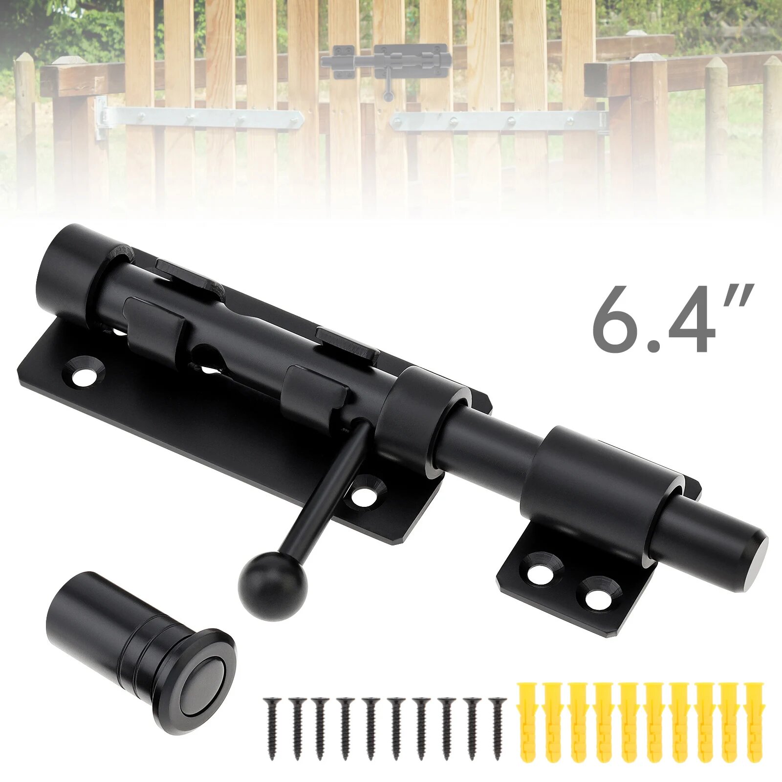 6,4-дюймовая защелка с твердым стволом из нержавеющей стали 304, сверхмощный дверной замок для забора, двора, сада, сарая, ворот, безопасная раздвижная защелка, Черный