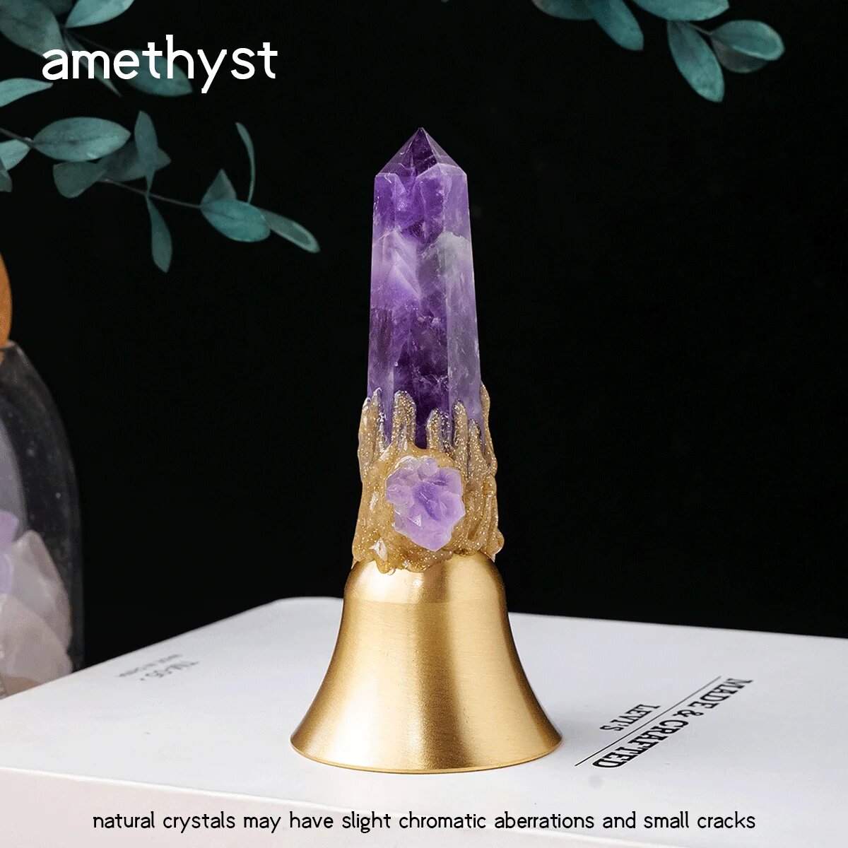 Бронзовые колокольчики с натуральным кристаллом amethyst